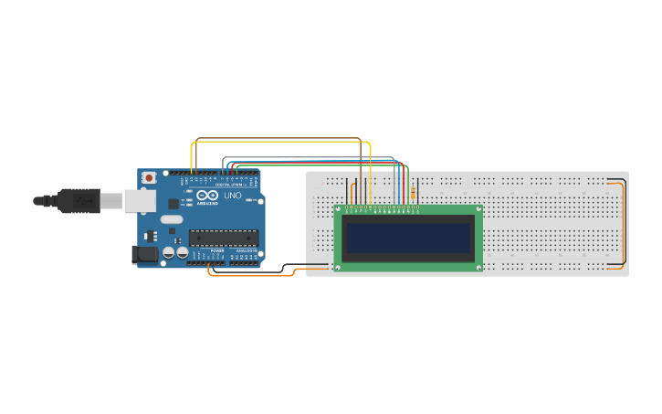 Circuit design Visualização de texto dinâmico no monitor LCD. - Tinkercad