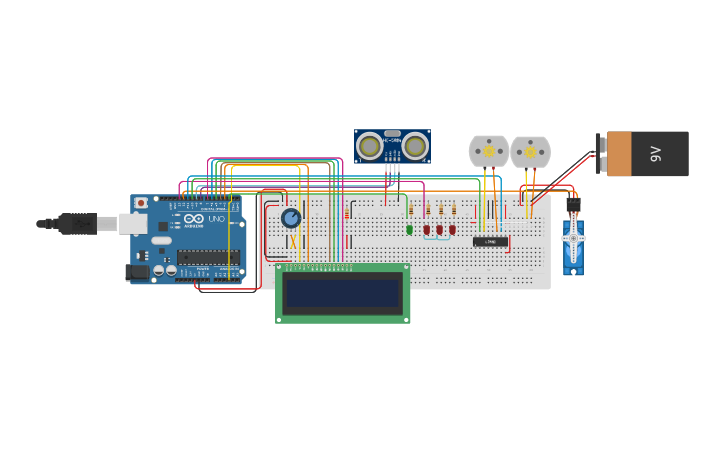 Circuit design ULTRASONICO, SERVOMOTOR, MOTOR DC Y LCD | Tinkercad Circuit design ULTRASONICO, SERVOMOTOR, MOTOR DC Y LCD | Tinkercad