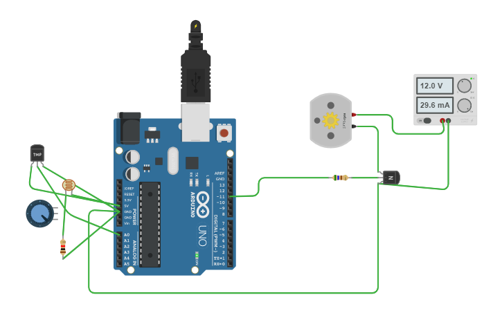 Circuit design motor con potenciometro - Tinkercad