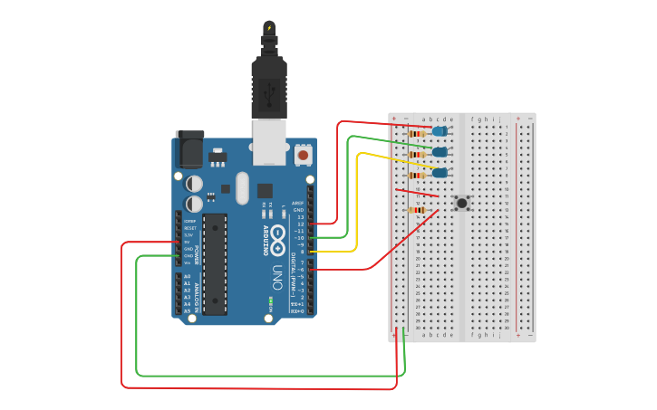 Circuit design Sequence 3 LEDs | Tinkercad