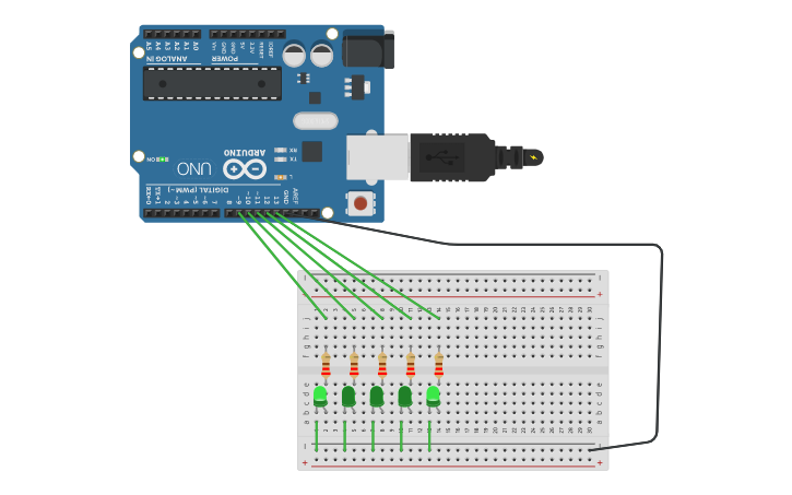 Circuit design desafio 3 loop for | Tinkercad