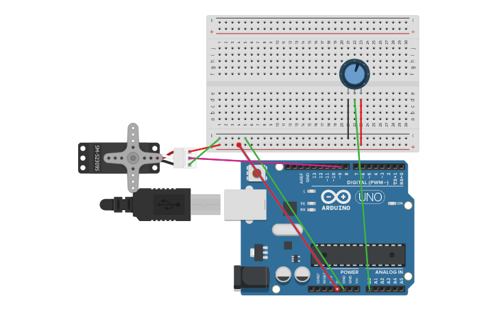 Circuit design raquel 3a servo motor | Tinkercad