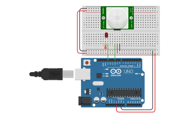 Circuit Design Ej Arduino Detector De Movto Sensor Pir Tinkercad