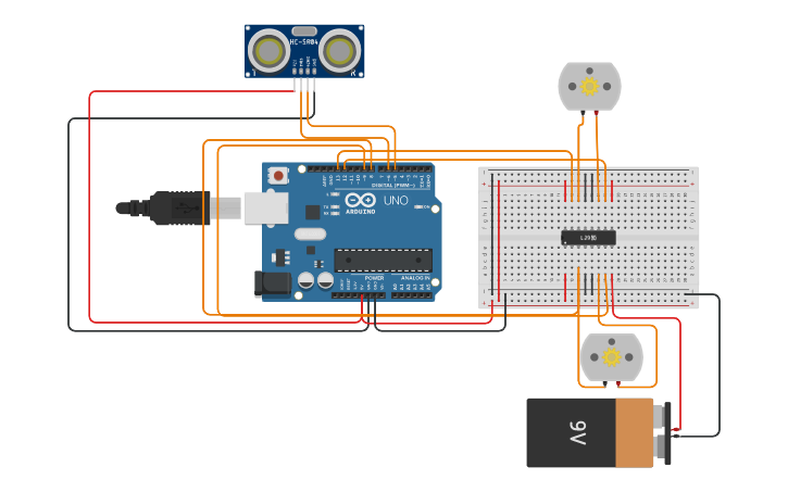 Circuit design Smart car avoiding obstacles - Tinkercad