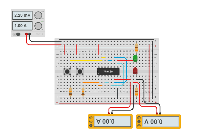Circuit design flip-flop RS nand - Tinkercad