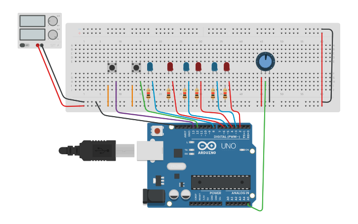 Circuit design circuito con pulsador - Tinkercad