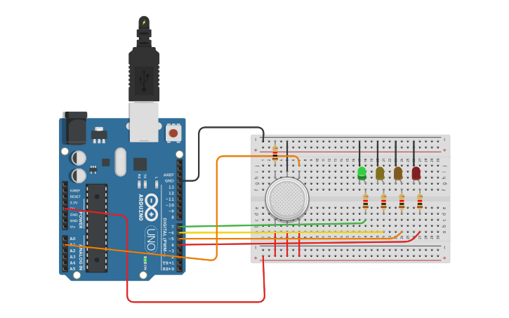 Circuit design Sensor de Gas | Tinkercad