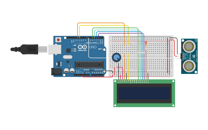 Circuit Design Arduino Ultrasonic Lcd Rangefinder Tinkercad