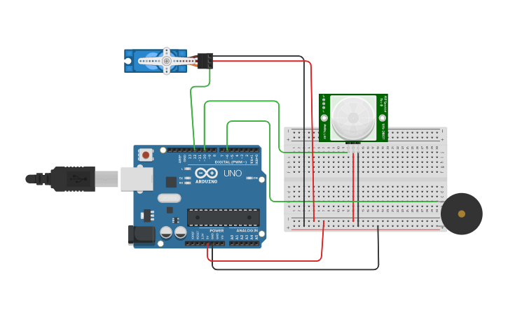 Circuit Design Security Sensor Using Servo Motor Tinkercad