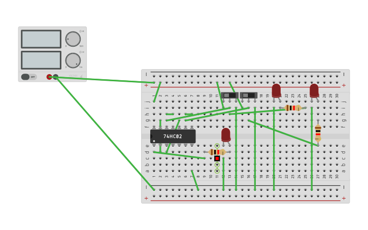 Circuit design NOR AS AND (7402) | Tinkercad