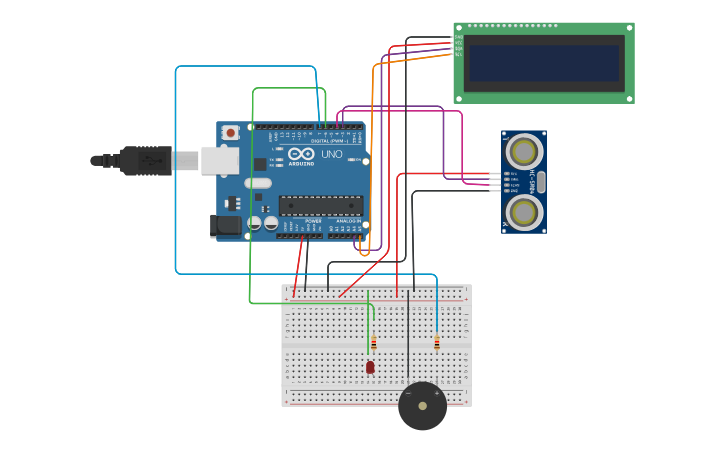 Circuit design Program 7: UltraSonic Distance Sensor - Tinkercad