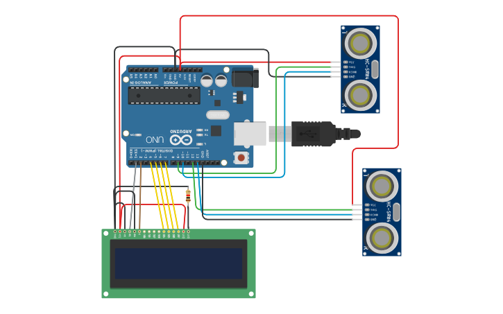 Circuit design Ultrasonic Sensor - Tinkercad