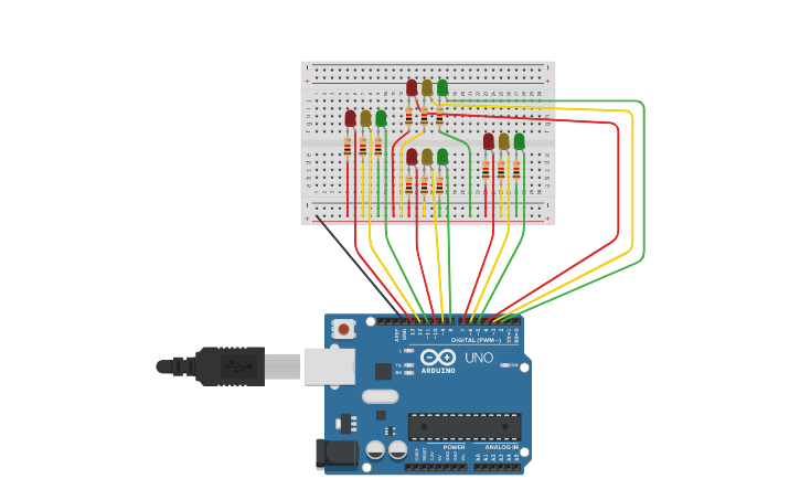 Circuit design Traffic Light - Tinkercad