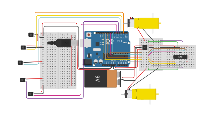 Circuit design Line follower Robot - Tinkercad