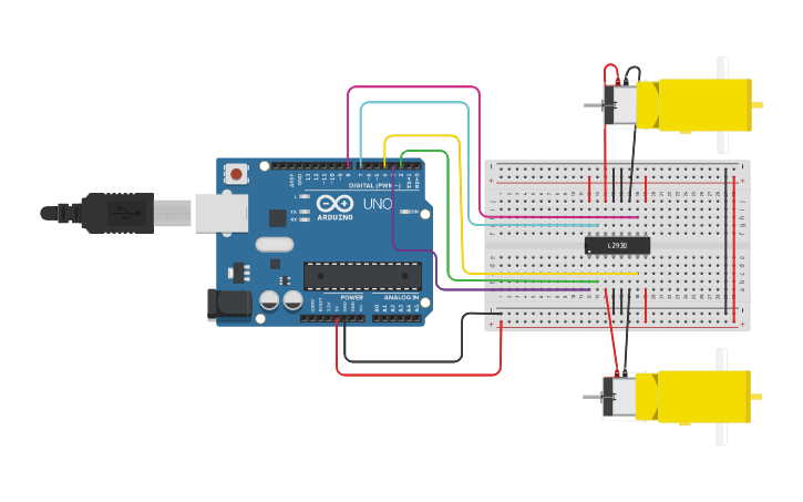 Circuit design Vehículo con 2 motores de DC | Tinkercad