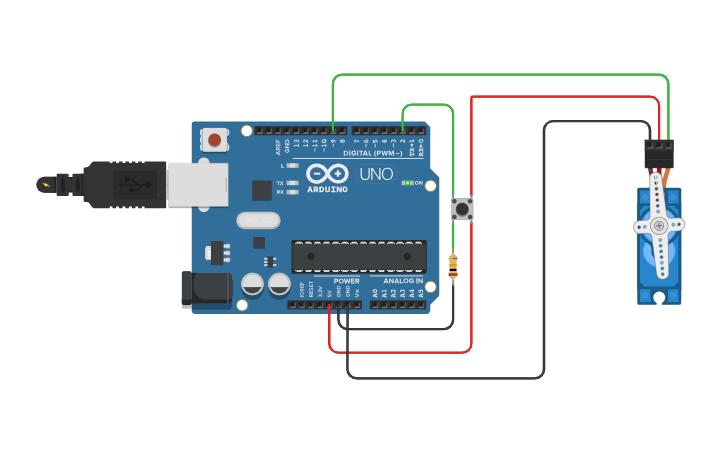 Circuit design Electronic Lock (button + servo) - Tinkercad