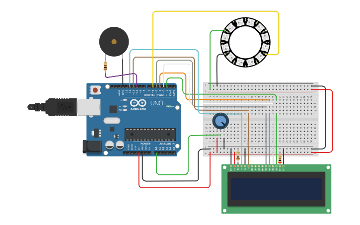 Circuit design Alarma por niveles - Tinkercad