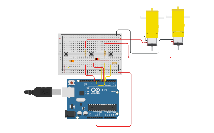 Circuit design 1 Encendido de 2 motores con 2 botones - Tinkercad