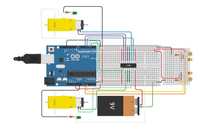 Circuit design Line Following Robot - Tinkercad