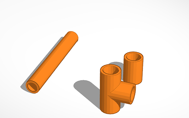 3D design 1/2 PVC Tee, coupling, pipe - Tinkercad
