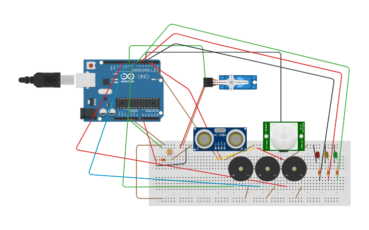 Circuit design Semaforo interactivo con sonidos - Tinkercad