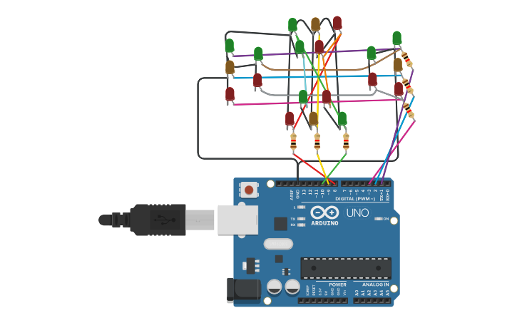 Circuit Design Semaforo 16 Leds Sin Proto Tinkercad