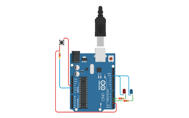 Circuit design simulation bouton poussoir avec Etat - Tinkercad