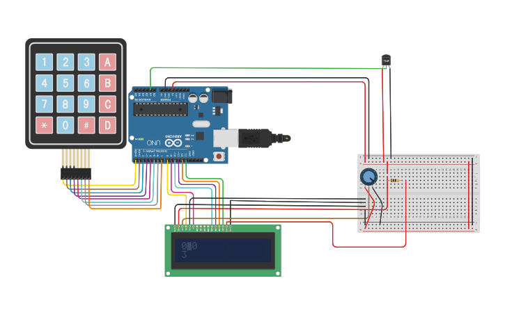 Circuit design II 1) Calculator-1: Keypad and LCD - Tinkercad