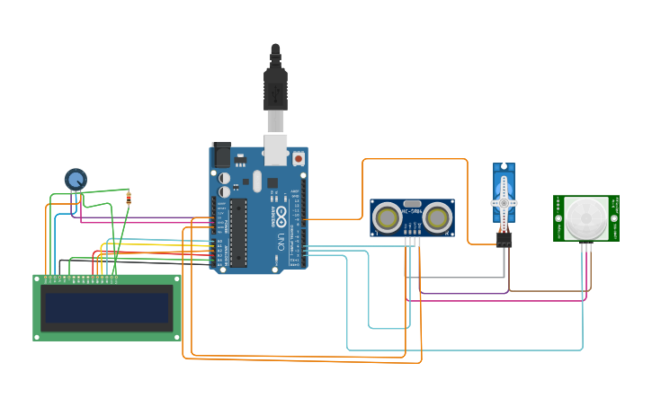 Circuit design SMART DUSTBIN GARBAGE MONITORING - Tinkercad