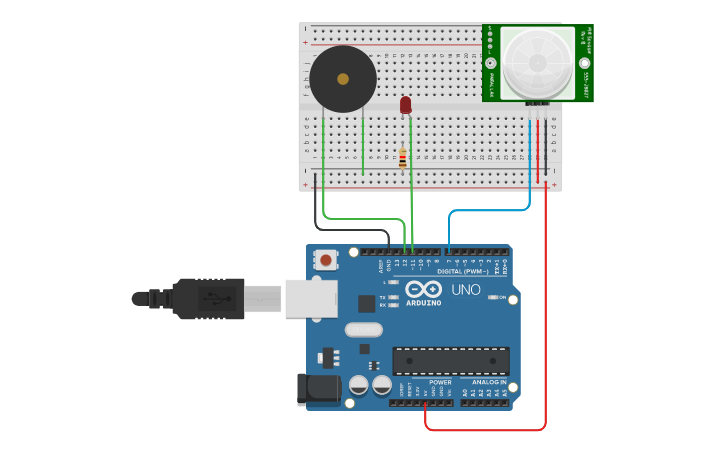 Circuit design Motion Detector - Tinkercad