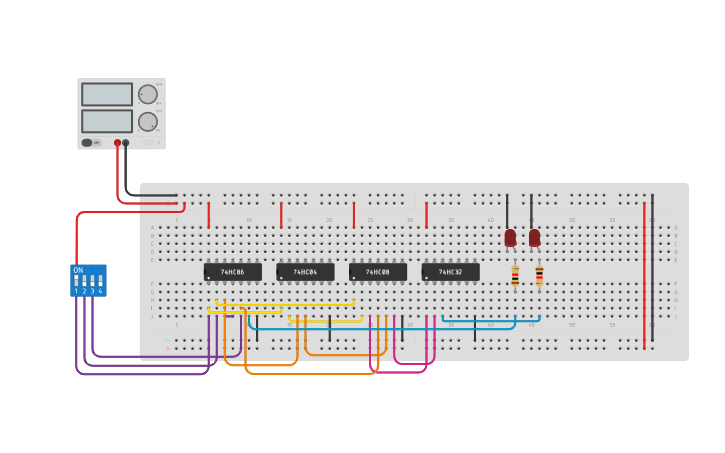 Circuit design FULL SUBTRACTOR (Using 2 half subtractor) - Tinkercad