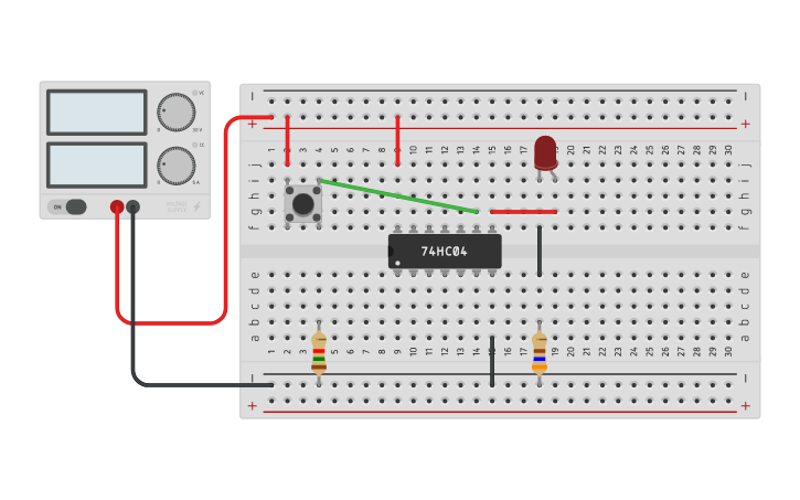 Circuit design Practica 1: Compuerta Lógica NOT | Tinkercad