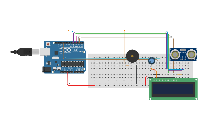 Circuit design Sensor de Distância - Tinkercad