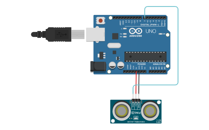 Circuit design Arduino Ultrasonic Range Finder - Tinkercad