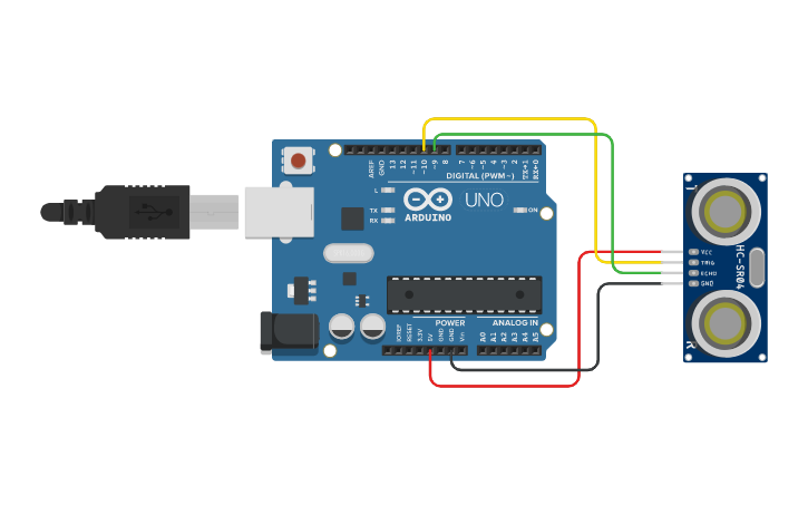 Circuit design Ultrasonic Sensor - Tinkercad