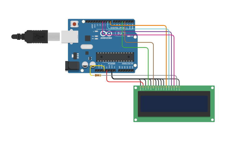 Circuit design LCD 16x2 +- SIMPLIFICADO (Sem LIB) | Tinkercad