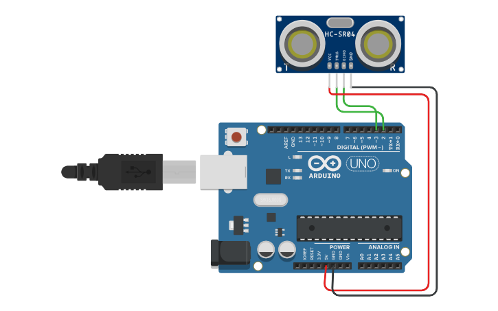 Circuit design Measuring Distance Using Ultrasonic Sensor - Tinkercad