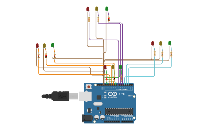 Circuit design Arduino trafic light | Tinkercad