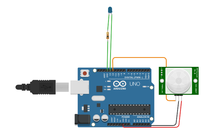 Circuit design PIR Motion Sensor with LED - Tinkercad