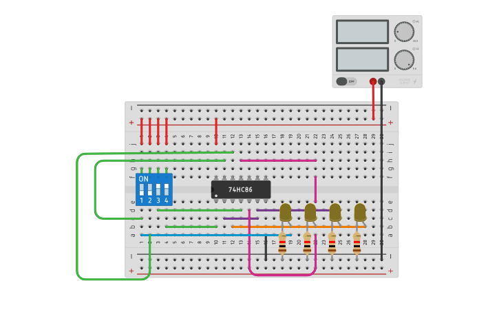 Circuit design Gray to Binary code - Tinkercad