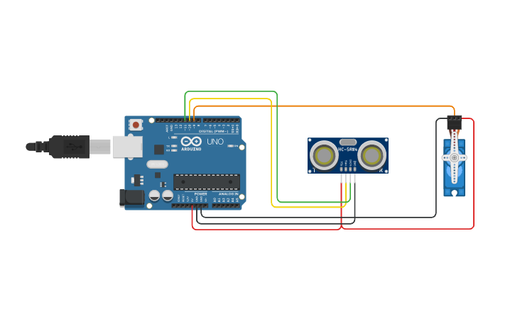 Circuit design 14. Radar using ultrasonic sensor & Servo Motor. | Tinkercad