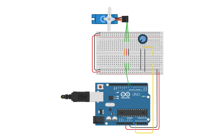 Circuit design Servo motor e Potenciômetro - Tinkercad