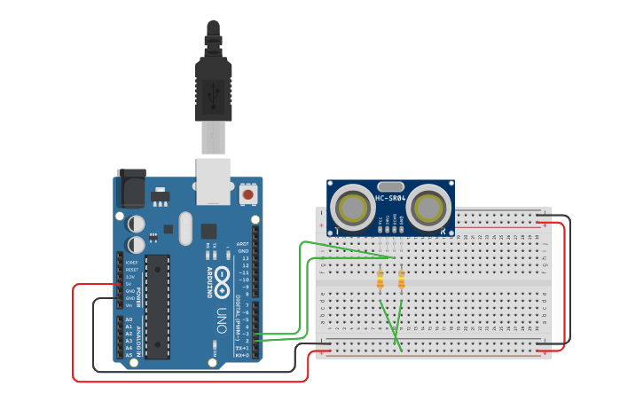 Circuit design Sensor ultrasónico Hc-sr04 | Tinkercad
