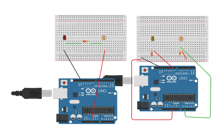 Circuit design Photoresistor sensor with and without Arduino - Tinkercad