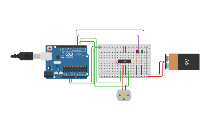 Circuit design Tugas Tinkercad Sensor dan Aktuator (DC Motor with L293D) - Tinkercad