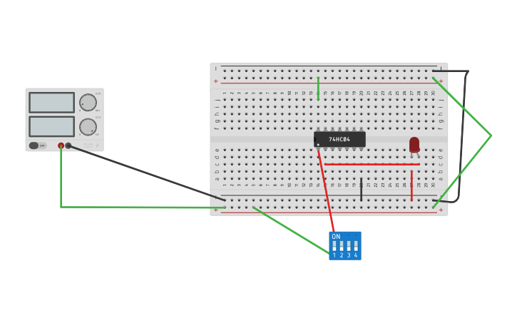 Circuit design Not gate using ic - Tinkercad