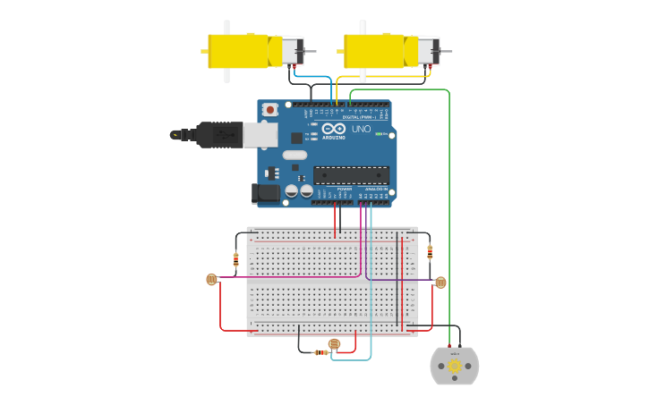 Circuit design Robot with LDRs - Tinkercad
