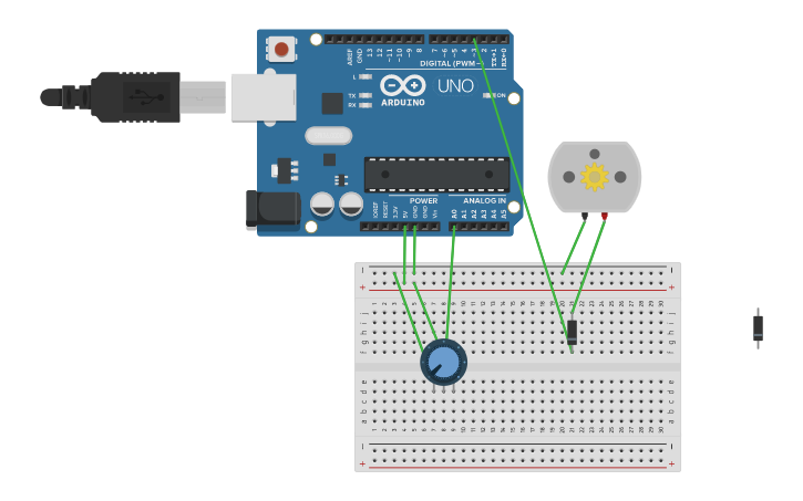 Circuit design Potenciometro y motor de corriente continua | Tinkercad