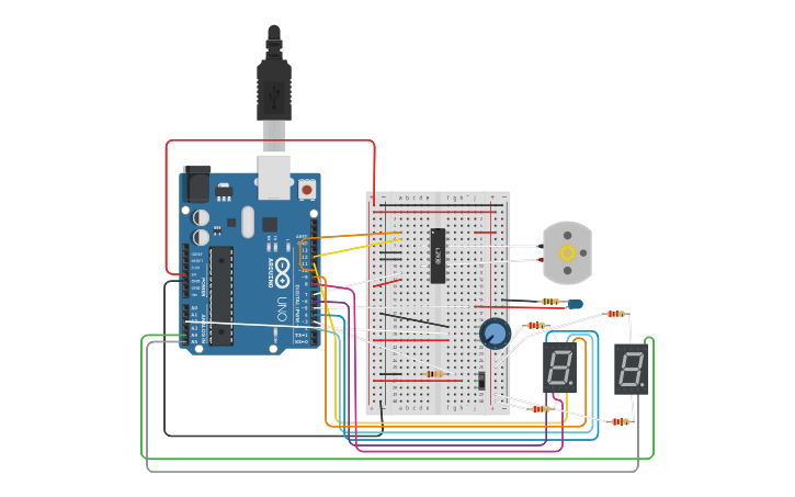 Circuit design Cacao Ascensor 2 Niveles con NUMEROS Y LED - Tinkercad