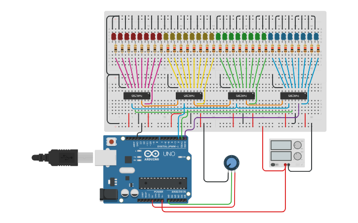 Circuit design 009 Arduino: и 4шт, 74HC595, управление скоростью ...